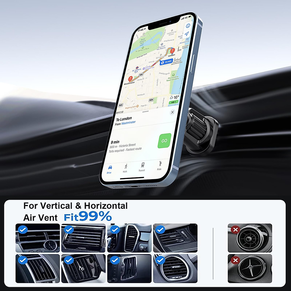 Magnetic Phone Holder for Car [20 Powerful Magnets], Hands-Free Magsafe Car Mount for Air Vent, Cell Phone Vehicle Mount, Mobile Stand for Car, Fit for iPhone All Phone Smartphone