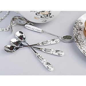 V&A Alice in Wonderland Stainless Steel Teaspoons with Decorative Porcelain Handles, 15.5 cm (6") - White