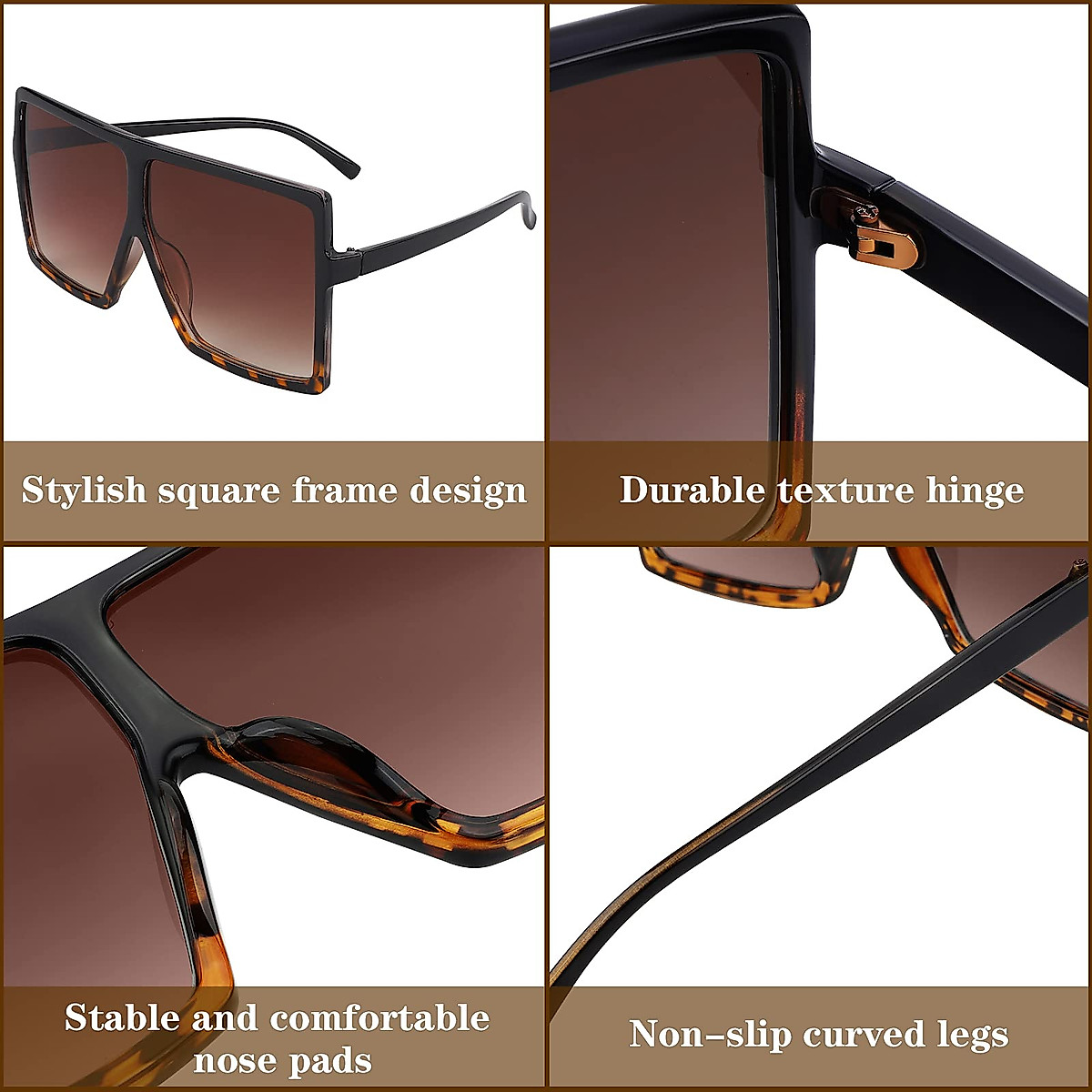 URATOT 4 Pieces Oversized Square Sunglasses Big Women Sunglasses Retro Flat Top Fashion Shades Sunglasses