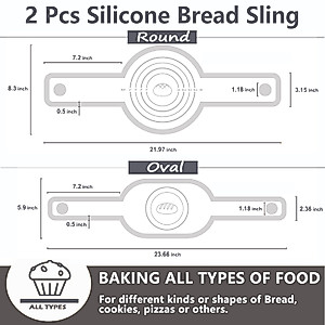 2Pcs Silicone Bread Sling Oval And Round For Dutch Oven, Non-Stick Easy-Clean Reusable Silicone Baking Mat With Long Handles Sourdough Bread Baking Mat Tools Supplier Liner, Gray