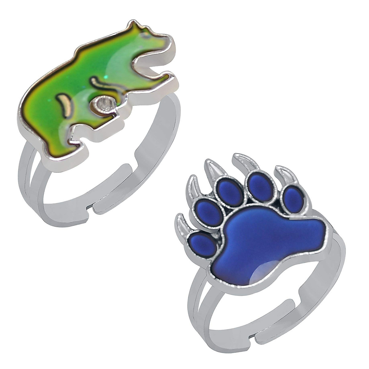 LHXVQZW 2 Pcs Bear and Paw Color Change Ring Adjustable Size Mood Ring for Kids Girls Boys