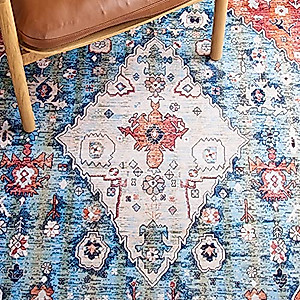 SAFAVIEH Tucson Collection Area Rug - 4' Square, Beige & Blue, Persian Medallion Design, Non-Shedding Machine Washable & Slip Resistant Ideal for High Traffic Areas in Living Room, Bedroom (TSN104B)