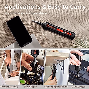 Electric Screwdriver Kit, HARDELL 4V Cordless Screwdriver Rechargeable with 36 Magnetic Bits Set, USB Charging Cable in Carrying Case, 3 LED Lights, Magnetic Hex Chuck for DIY