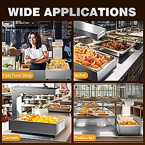 PYY French Fry Warmer Commercial Food Heat Lamp/Food Warmer Light,Free-Standing Warming Dump Station Countertop Fries Food Warmer for Chips Churros Buffet Kitchen Restaurants 600W (Silver)