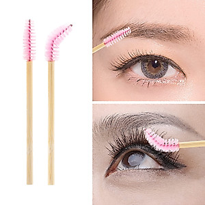 100 Pcs Disposable Mascara Wands, Bamboo Spoolies Brush for Eyelash Extensions, Spooly Eyelash Eyebrow Brushes Lash Wand Applicator Makeup Kits, Pink