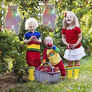 Dyvicl Fake Owl Hanging Reflective Owl for Woodpecker Deterrent 4 Pack, Bonus 6 Reflective Scare Spiral Rods