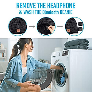 HIGHEVER Bluetooth Beanie Hat Stocking Stuffers for Men Women V5.0 Wireless Musical Bluetooth Cap Beanie with Speaker for Outdoor Winter Sport Tech Birthday Mens Gifts for Him/Teens/Boys/Girls Black