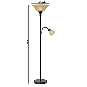 Benjara Metal Body Torchiere Floor Lamp with Attached Reading Light, Black