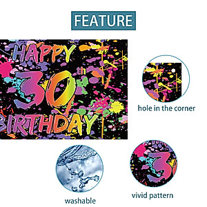 Neno Glow in The Dark 30th Birthday Decorations Backdrop Banner for Girls Boys, Paint Splatter Graffiti Party Sign Supplies, Light Sleppover Party Photo Booth Props for Outdoor Indoor (5 * 3 ft)