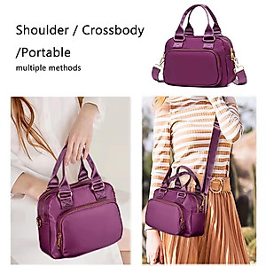 OPXTO Nylon Shoulder Handbags for Women, Waterproof Multi Lightweight Pocket Purses and Cross-body Bags. (Purple)