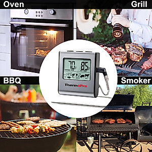 ThermoPro TP-16 Large LCD Digital Cooking Food Meat Smoker Oven Kitchen BBQ Grill Thermometer Clock Timer with Stainless Steel Probe
