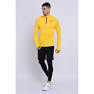 TCA Men's Fusion Pro Quickdry Long Sleeve Half Zip Running Shirt – Athletic Workout Pullover with Pocket & Thumb Holes- Spectra Yellow, Large