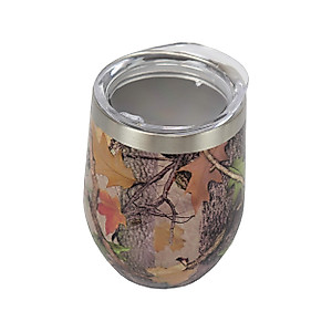 Rivers Edge Products 10 Oz Insulated Wine Tumbler With Lid, Stainless Steel Stemless Wine Glass, Hot or Cold Tea and Coffee Tumbler, Spill-Proof Insulated Cup for Travel, Camo