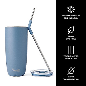 S'well Stainless Steel Tumbler with Straw and Slide-Open Lid, 24oz, Desert Sky, Triple Layered Vacuum Insulated Containers Keeps Drinks Cold for 18 Hours and Hot for 5, BPA Free