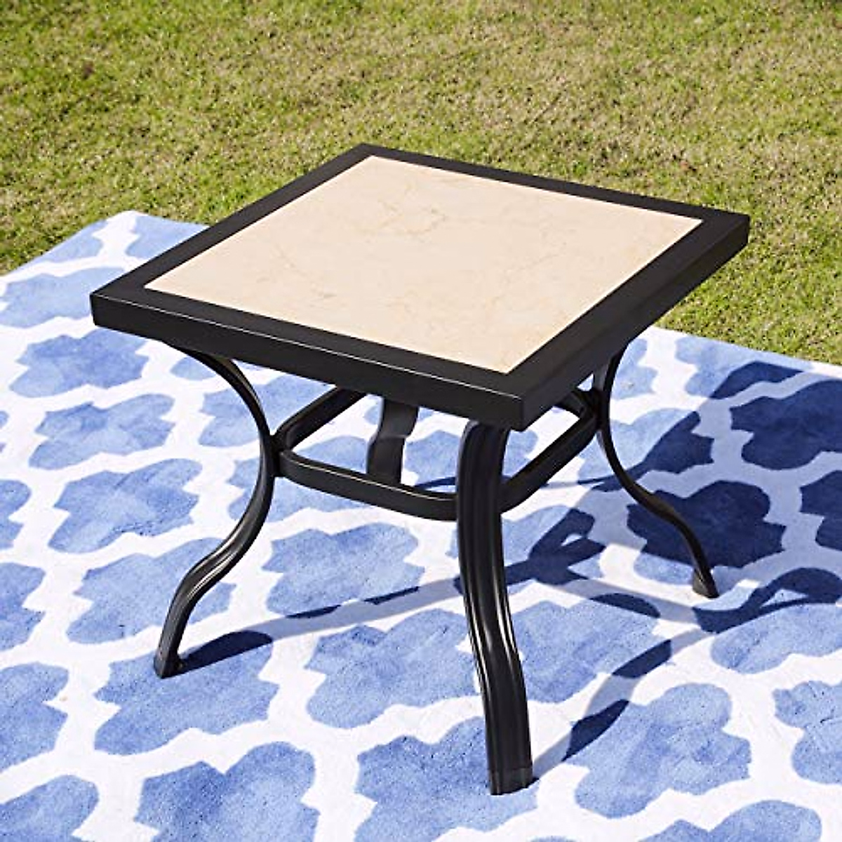 LOKATSE HOME Bistro Side End Square Metal Frame Removable Tile Top Dining Coffee Table for Garden Swimming Pool Outdoor Patio Furniture, Black