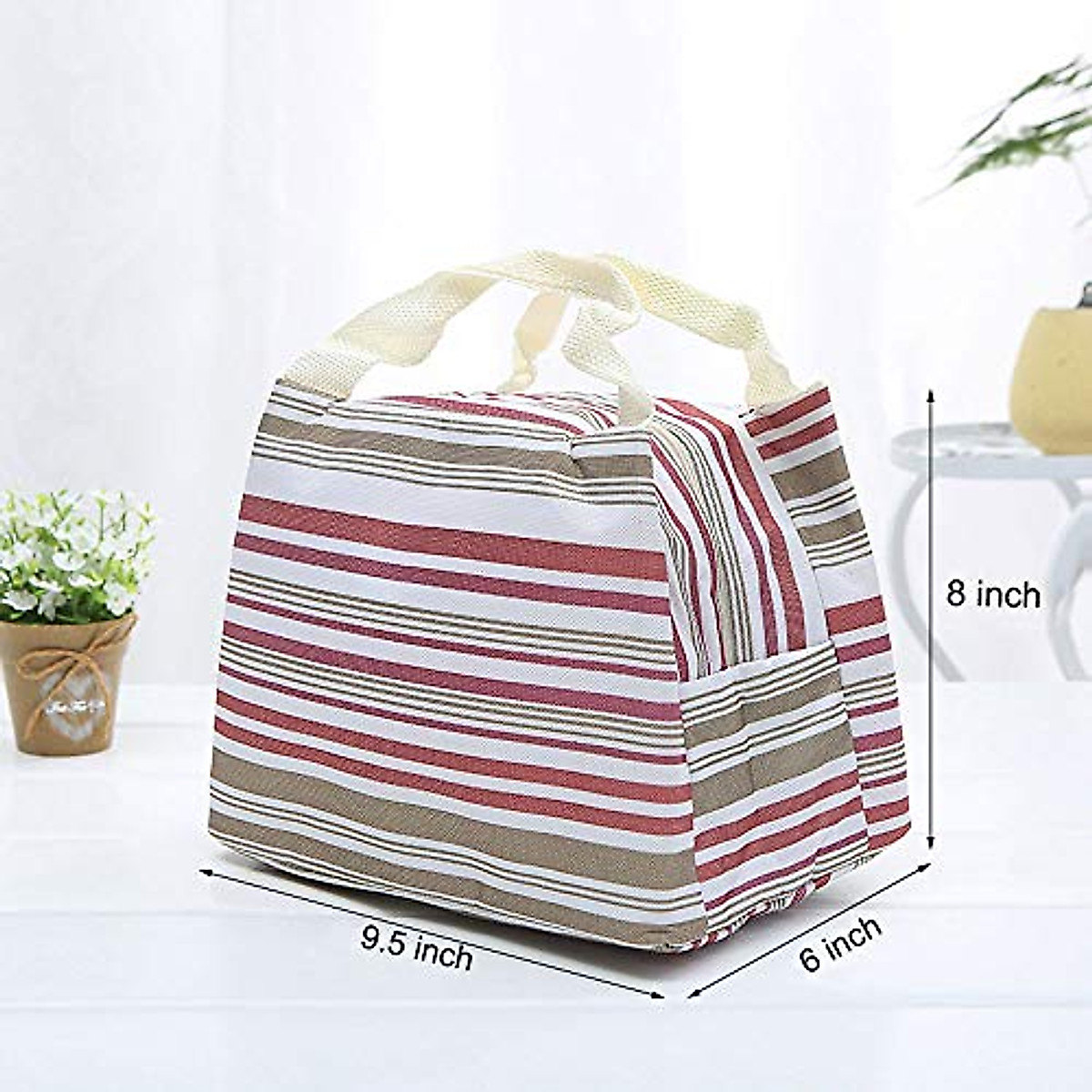 Lunch Bag Lunch Organizer for office Lunch Cooler with Zip Closure Foldable Lunch Tote Bag, Reusable Lunch Holder Insulated Lunch Container Picnic Bag for Men Women（Pink+Red）