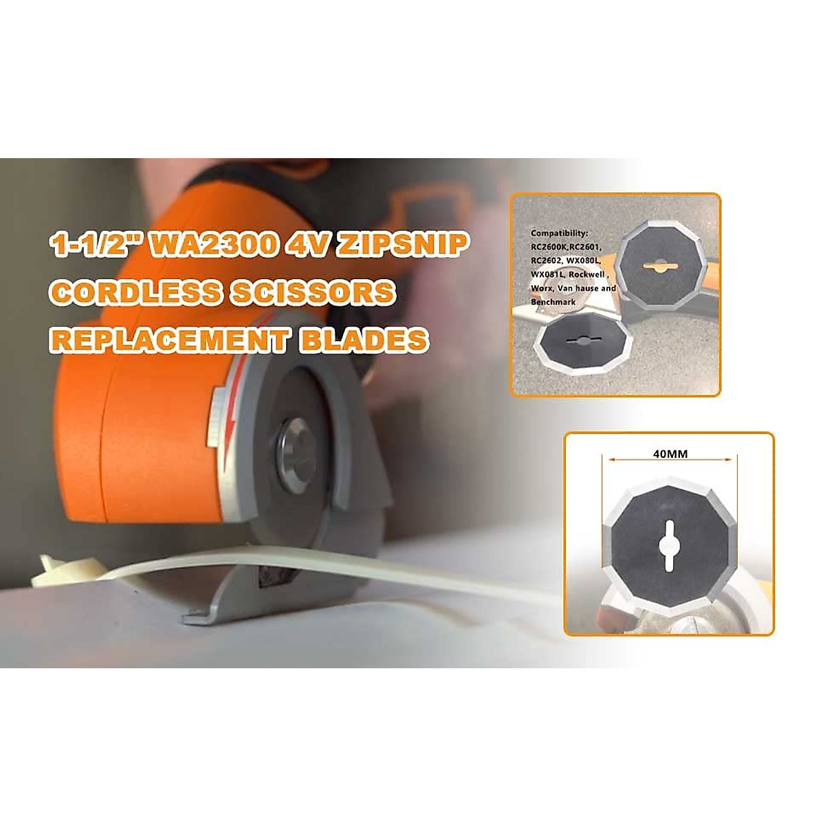 2-Pack WA2300 4V ZipSnip Cordless Scissors Replacement blades (1-1/2" ) - Compatible with Worx ZipSnip, BLACK+DECKER 4V Screwdriver - Fits RC2600K RC2601 RC2602 WX080L WX082L WX081 WX081L, WX745L.9