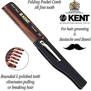 Kent 20T Handmade Folding Pocket Comb for Men, Fine Tooth Hair Comb Straightener for Everyday Grooming Styling Hair, Beard or Mustache, Use Dry or with Balms, Saw Cut Hand Polished, Made in England