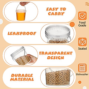 Skylety 24 Pcs Ice Cream Tub with Lid and Handle, 32oz Plastic Freezer and Microwave Safe Food Storage Containers, Airtight Pails Container for Snacks Deli Food Fruit, Leakproof Bucket (Clear)