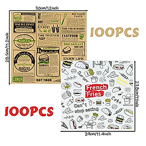 200 Sheets Deli Paper Sheets Paper,12x12 inch Newspaper Food Wrap Paper Grease Resistant Tray Liners,Waterproof Wrapping Food Picnic Paper for Home Kitchen Baking Hamburger Sandwich Food Basket