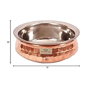 Bona fide pure Copper Tableware and serve ware Serving Bowl Indian Handi Set copper bowl set, Copper Stainless Steel Serving Dishes For Serving,Traditional 300 ml and 600 ml set(14 cm and 16 cm)