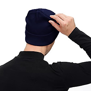 American Trends Winter Beanie Men Wool Knit Fisherman Hat Women Cuffed Black Beanie Slouchy Skull Cap A Navy Blue