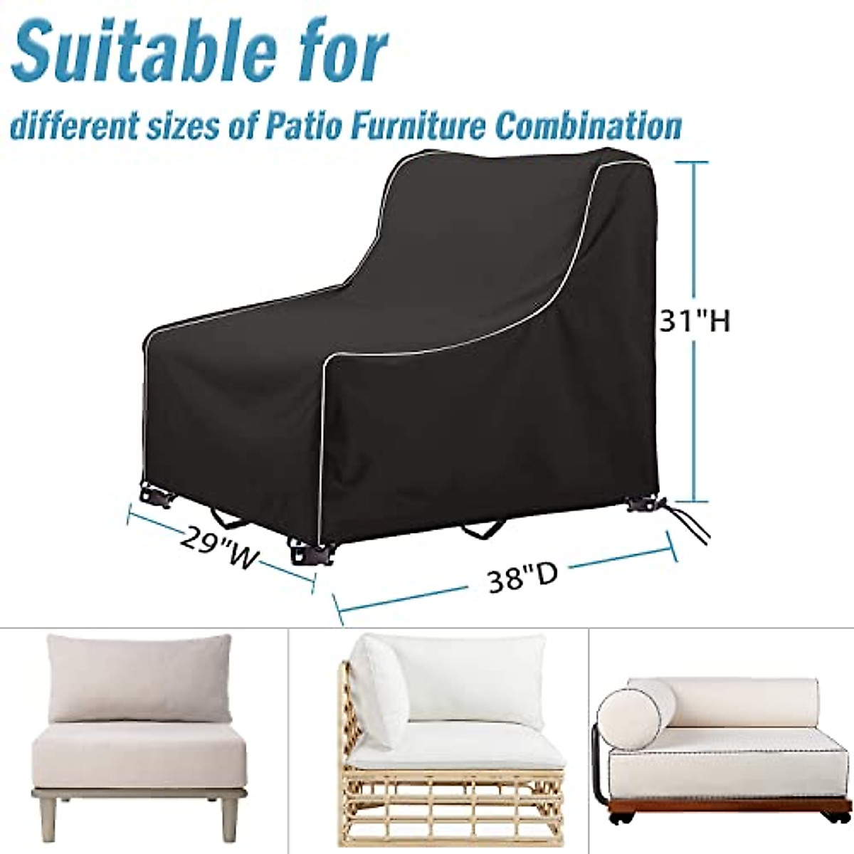 Outdoor Chair Covers, Patio Furniture Chair Covers Waterproof for Outdoor Sofa Couch Cover Rocking Chair Cover Heavy Duty, Anti-UV Rain Snow-Proof Oxford Cloth with Reflective Stripe 29" Wx38 Dx31 H