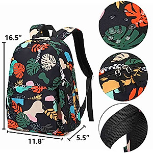 Baolab Girls Teen School Backpack with Lunch Bag Pencil Case Bookbag Set Water Resistant Daypacks Lightweight (Black)