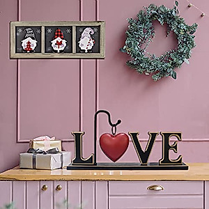Rustic Wood Love Table Sign Freestanding Cutout Love Table Centerpiece Sign with Hanging Love Heart Decorative Love Word Sign Fireplace Tabletop Decor for Wedding Valentine's Day Gift