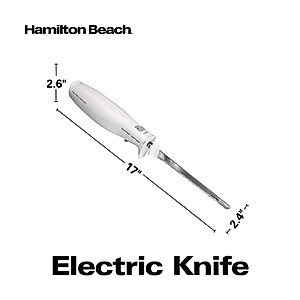 Hamilton Beach Electric Knife for Carving Meats, Poultry, Bread, Crafting Foam & More, with Reciprocating Serrated Stainless Steel Blades, Ergonomic Design, Storage Case + Fork Included, White