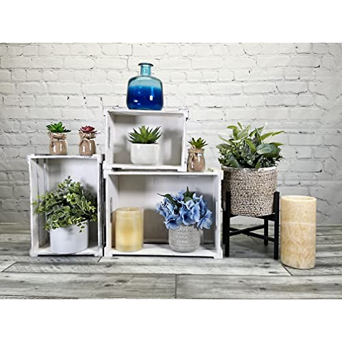 Admired By Nature Rustic White Set of 3 Distressed Decorative Wood Crates Storage Container