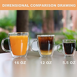 YUNCANG Double Wall Glass Coffee mugs, (4-Pcak) 16 Ounces-Clear Glass Coffee Cups with Handle,Insulated Coffee Glass,Cappuccino Cups,Tea Cups,Latte Cups,Beverage Glasses Heat Resistant