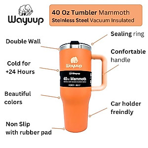 Wayuup 40 oz Tumbler with Handle and Straw Lid, Stainless Steel Vacuum Insulated Double Wall Water Bottle Leak-proof, Non Slip more than 24 Hrs or Hot for 6 Hrs (Tigger), WPM40