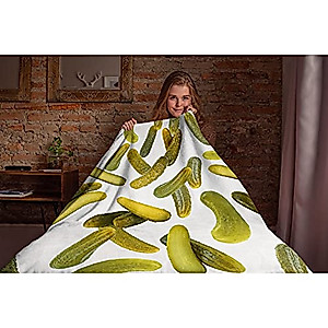 Dill Pickle Blanket and Throw Cucumber Funny Food Blanket for Women Men Kids Adults Cozy Flannel Bed Blanket Home Couch Dorm Sofa Teen Size 50"x60"