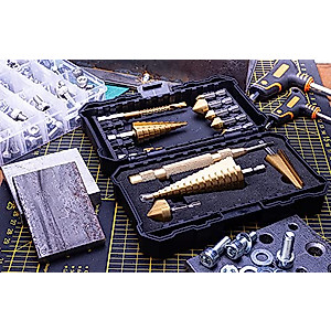 NordWolf 12-Piece HSS Titanium Metric Step, Countersink, Cone Drills with 1/4" Hex Shank, Multi Drill Saw & Automatic Center Punch Combination Set in Storage Case