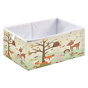 DOMIKING Forest Animals Branches Storage Bins for Gifts Foldable Cuboid Shelf Baskets with Sturdy Handle Closet Baskets for Closet Shelves Bedroom