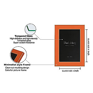 VIOLABBEY 4x6 Picture Frames Set of 4, Colorful Photo Frame of Modern Style, High Definition Tempered Real Glass, Wall Mounted or Tabletop Display (Blue+Light Blue+Orange+Apricot)