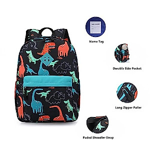 NICE CHOICE Preschool Backpack Kindergarten Little Kid Toddler School Backpacks for Boys and Girls with Chest Strap(15inch, Black Dinosaur)