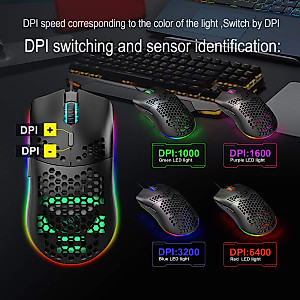 Gojiny Wired Gaming Mouse, USB Wired Gaming Mouse 6- Key Macro Programming Mouse 6400DPI Gaming Mouse for PC Laptop Desktop