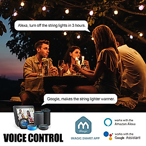 iMagic Outdoor String Lights, 98 Ft Smart RGB Patio Lights, 30 LED Bulbs Multi Color String Lights, for Alexa/Google Assistant, App Control, 2.4 GHz Only, IP65 Waterproof, Meet to U.S. Standards