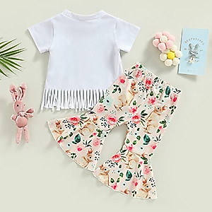 Toddler Baby Girl Summer Clothes Baby Girl T-Shirt Tops + Bell-Bottom Pants 2PCS Baby Girl Outfits (White Easter, 12-18 Months)