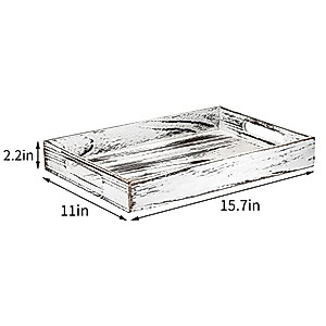 16 x 11 Inches Solid Wood Serving Tray with Handles,Classic Tea Coffee Table Tray Breakfast Tray Wooden Decorative Ottoman Tray Serve for Snack Food Meals Kitchen Party Bar White Rectangle
