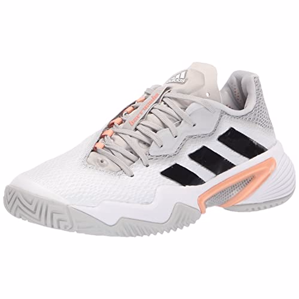 adidas Women's Barricade 12 Tennis Shoe, White/Silver Metallic/Ambient Blush, 8