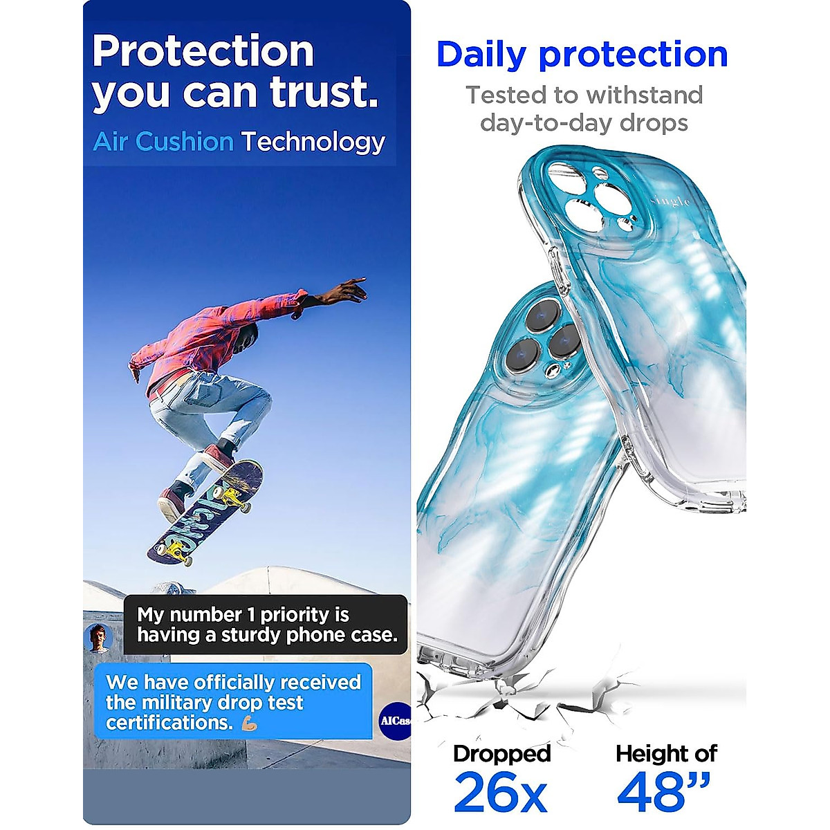 AICase iPhone 14 Pro Max Case Curly Wave Frame Cute Design with Full Camera Lens Protection,Aesthetic Kawaii Slim TPU Bumper Luxury Plated Shockproof Protective Transparent for Women Girls Men_6