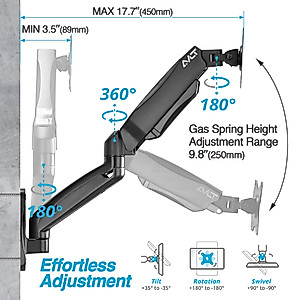 AVLT Dual 17"-32" Monitor Wall Mount fits Two 19.8 lbs Flat/Curved Computer Monitor Full Motion Height Swivel Tilt Rotation Adjustable Monitor Arm - VESA/Cable Management