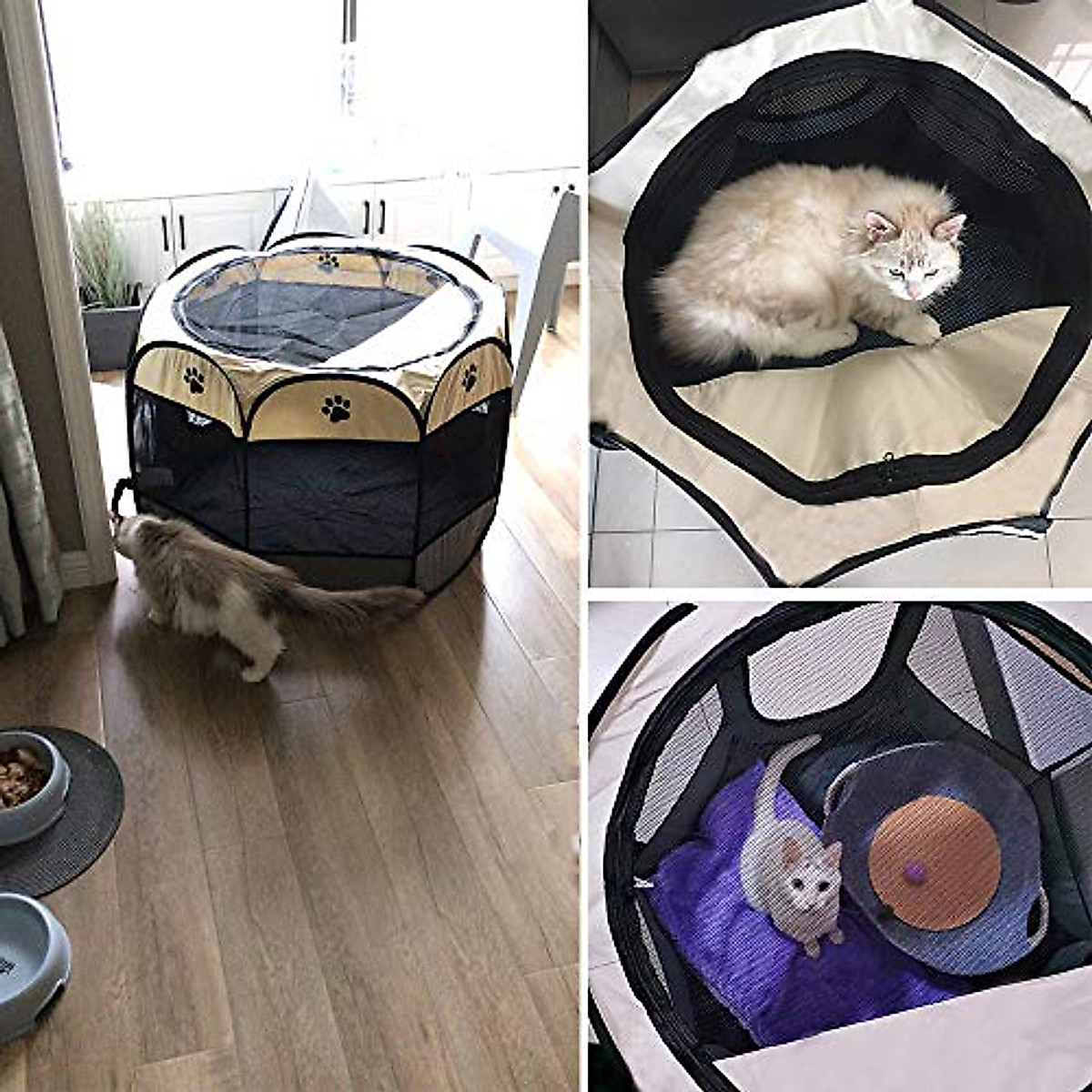 BODISEINT Portable Pet Playpen, Dog Playpen Foldable Pet Exercise Pen Tents Dog Kennel House Playground for Puppy Dog Yorkie Cat Bunny Indoor Outdoor Travel Camping Use (Small, Coffee - Beige)