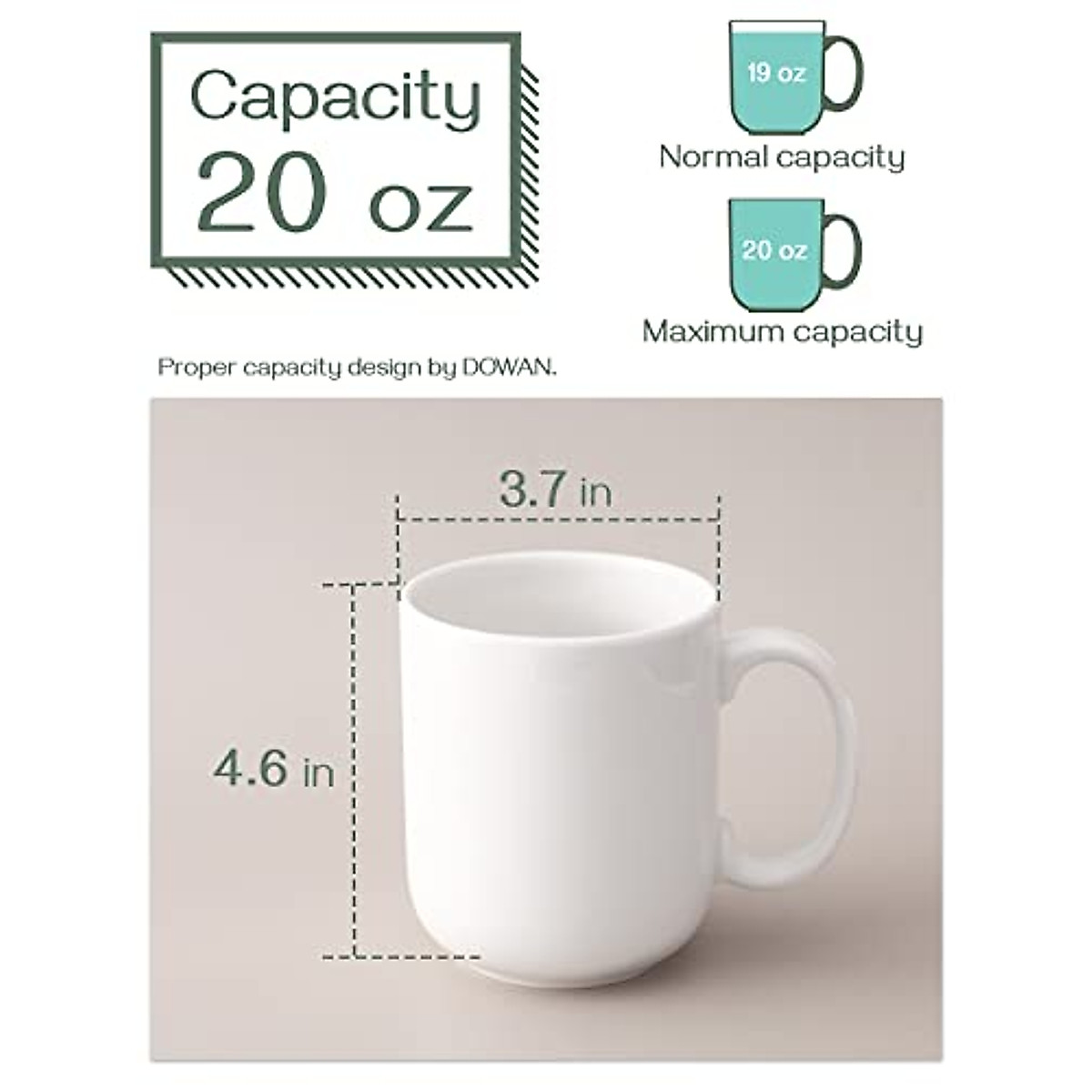 DOWAN 20 Oz Coffee Mugs Set of 6, Large White Coffee Mugs With Handles, Ceramic Coffee Cups for Coffee, Tea, Hot Cocoa, Large Mugs for Women Men, Party, DIY Gifts