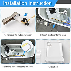 Brushed Nickel Toilet Tank Flush Lever Replacement, Universal Front Mount Handle Toilet Tank Trip Lever with Stainless Steel Flapper Chains, Brass Toilet Handle, Easy Install