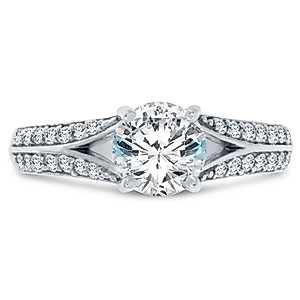 Size 8 - Solid 14k White Gold CZ Cubic Zirconia Engagement Ring - Round Brilliant Cut Solitaire with Round Side Stones (1.5cttw., 1.0ct. Center)