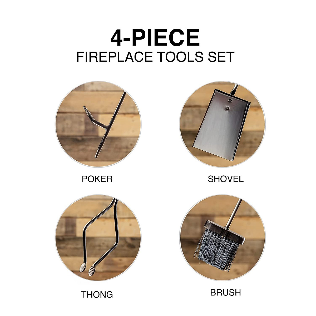2WAYZ 5-Piece Fireplace Tools Set - Modern Glossy Finish Black Fireplace Accessories - Includes Tongs, Fire Poker, Shovel, and Brush - Powder-Coated Cast Iron Fire Pit Tools for Chimney - 25x9x2-Inch